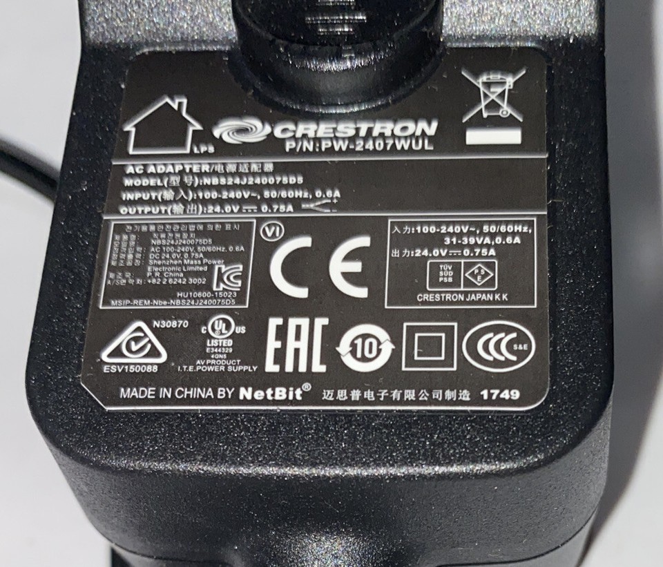 Crestron PW-2407WUL 2045866 Power Supply 24VDC 0.75A Flying Leads ...