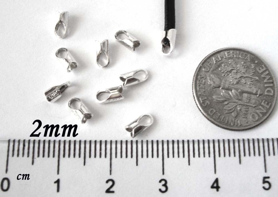 30pc 2mm solid 925 Sterling Silver leather cord chain end cap endcap ...