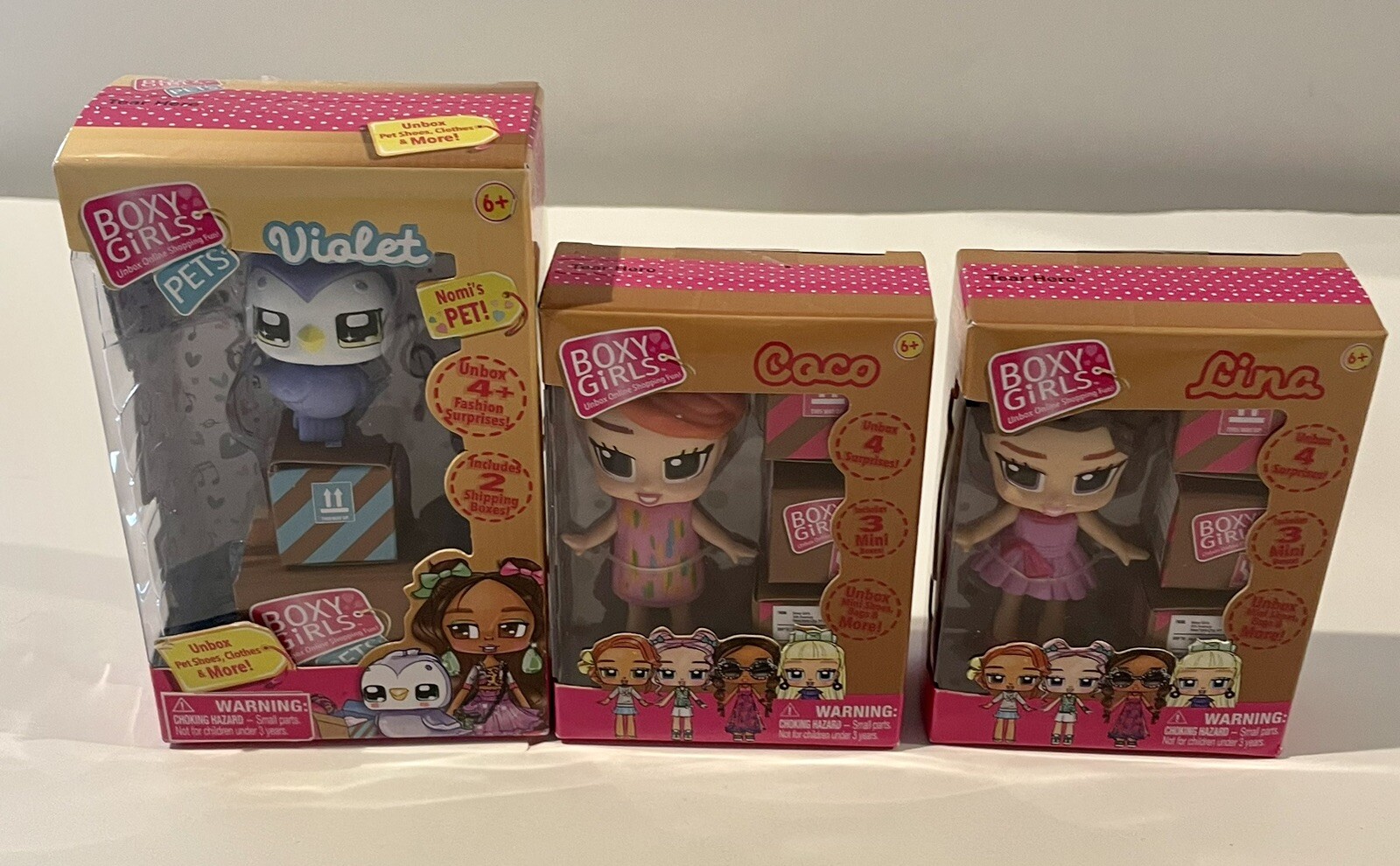 Boxy Girls Mini Dolls Coco~Lina~ and Pet Violet - New in Box NIB Lot of ...