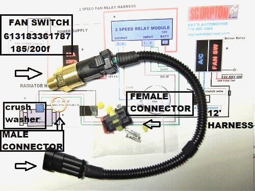 61311378073 2 speed fan temperature switch & socket 12" harness ...