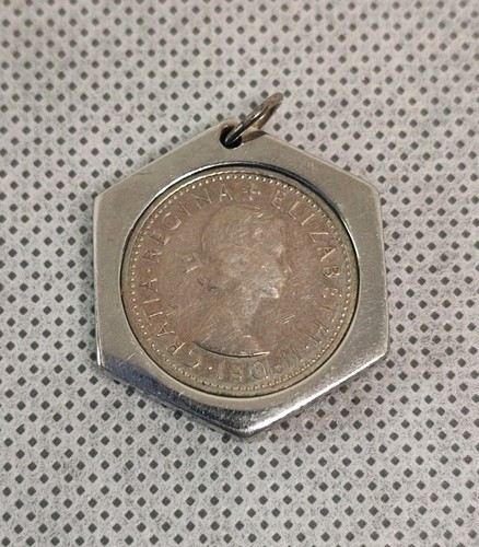 Mounted Silver British Coin, Young Queen Elizabeth Double Sided Hexagon ...
