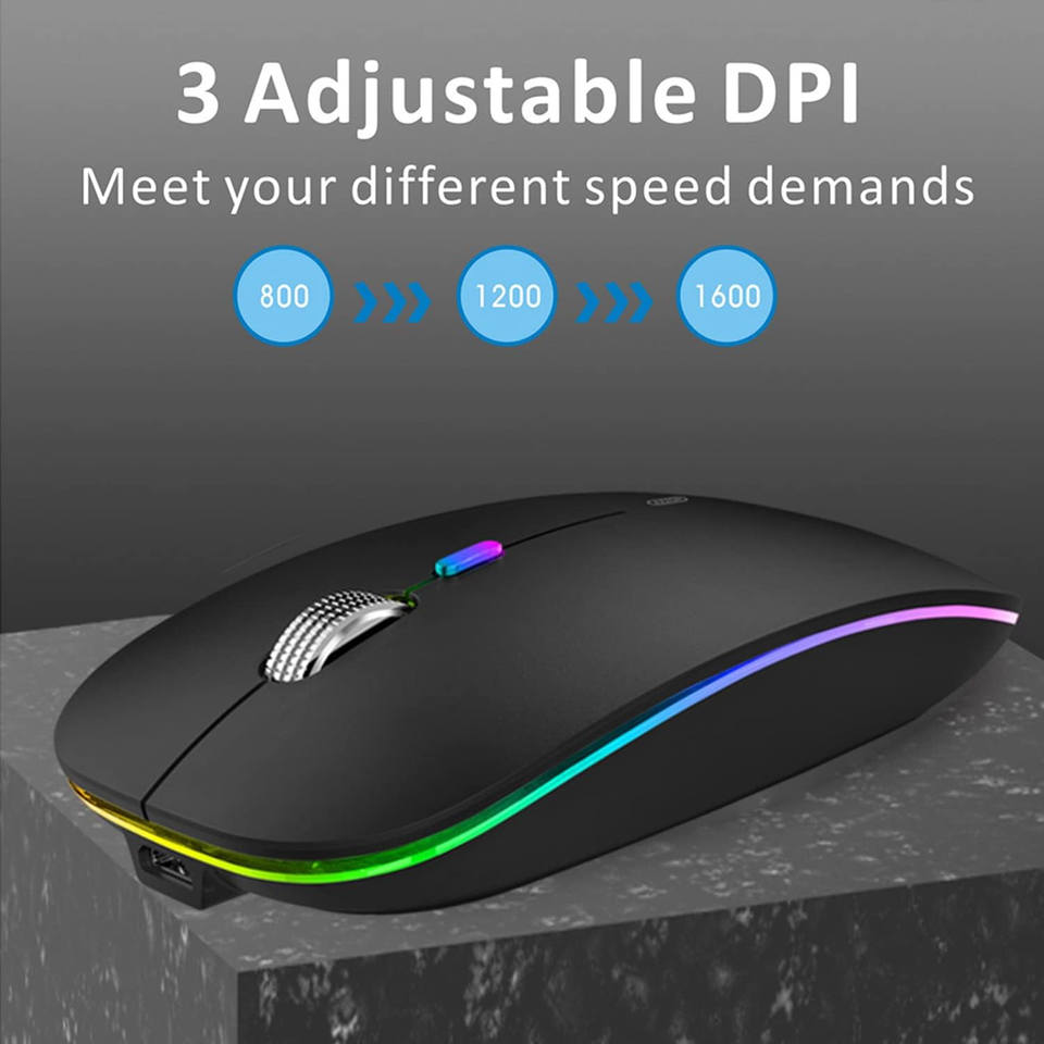 New Slim Silent Rechargeable Wireless Mouse RGB LED Mice USB MacBook ...