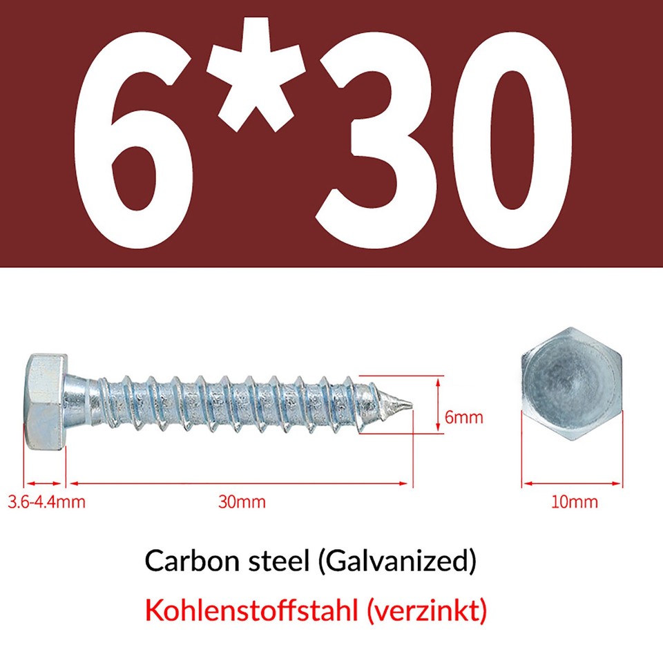 M6-M12 Hex Head Self Tapping Screws Wood Bolts Zinc Plated Timber ...