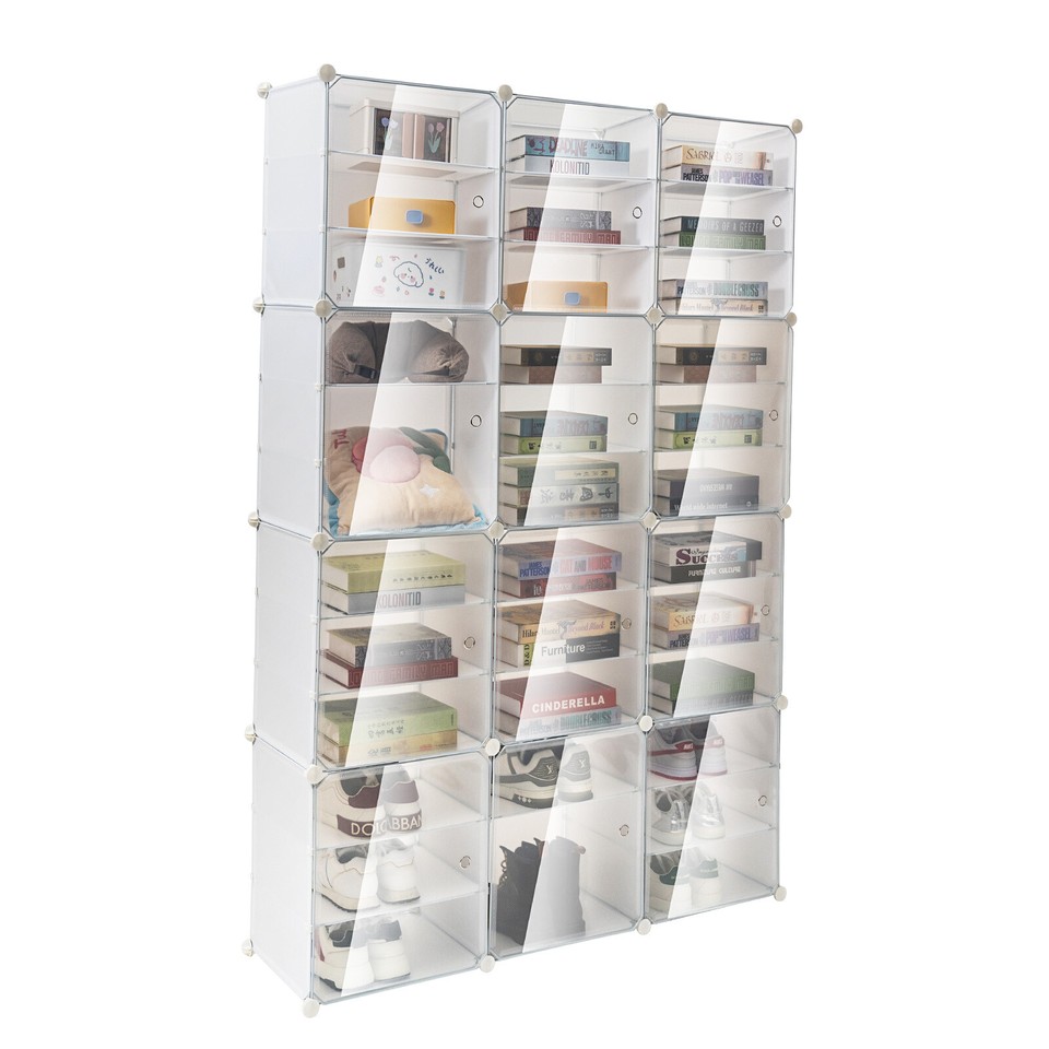 12 Tiers Shoe Rack Box Organizer Stackable Cabinet Storage for 36 Pairs ...