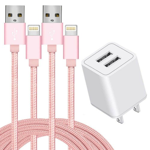 Pink Fast Chargers Charging Cable Cords with Dual USB Wall Charger ...