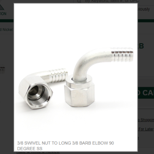 3/8 SWIVEL NUT TO LONG 3/8 BARB ELBOW (1) One 90 DEGREE SS # 7018-L | eBay