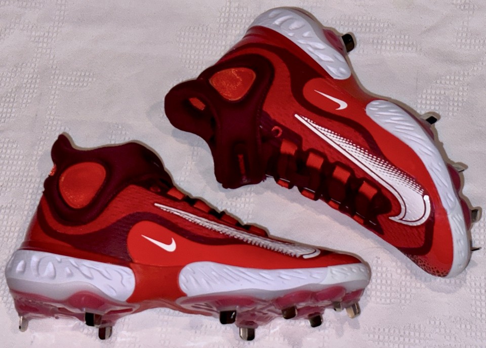 NIKE Alpha Huarache Elite 4 Mid Red Team Red Metal Spike Baseball ...