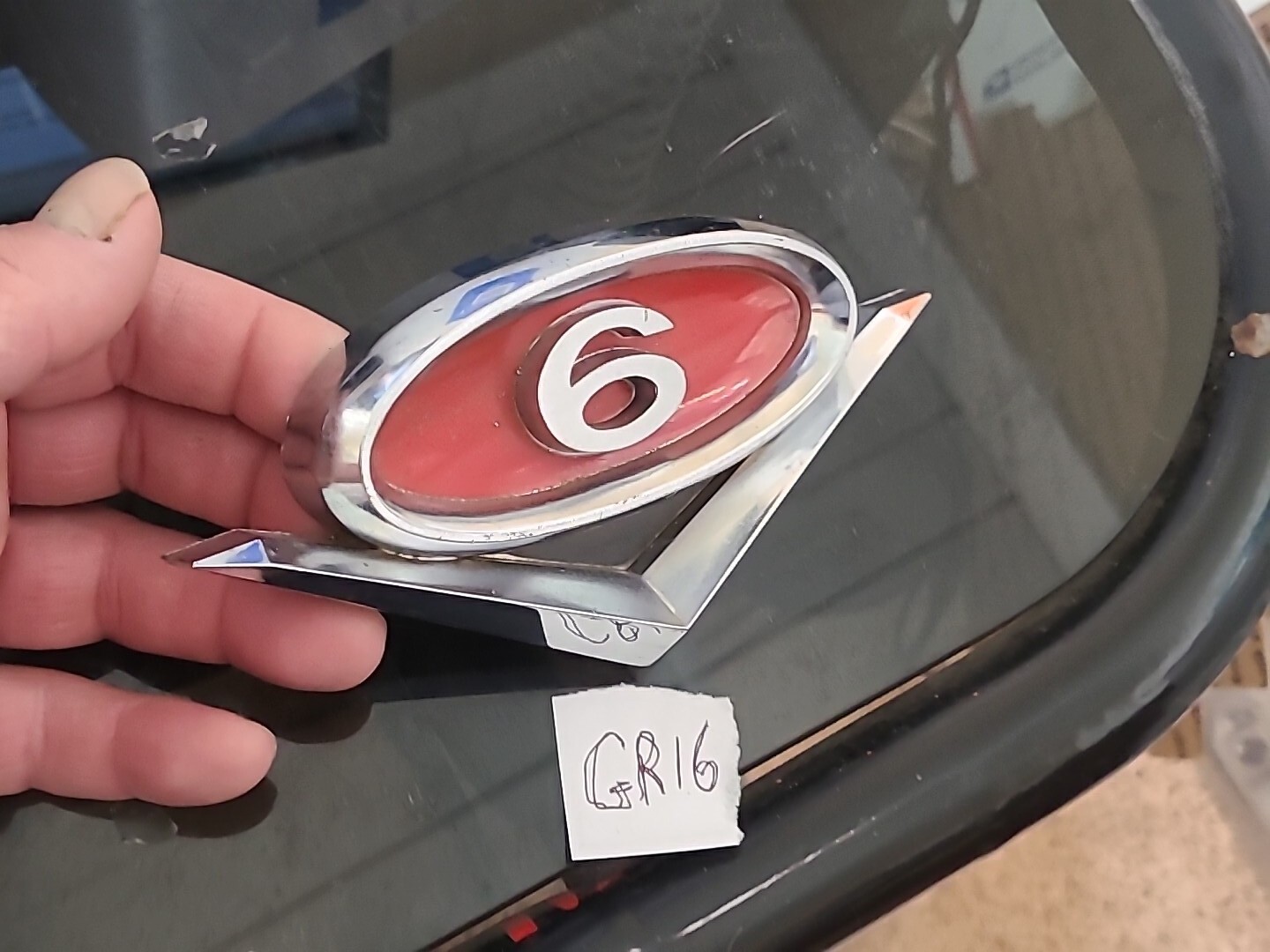 VINTAGE 1960S GMC TRUCK V6 FENDER EMBLEM OEM GM 2484679 A+++ BIN GR16 ...