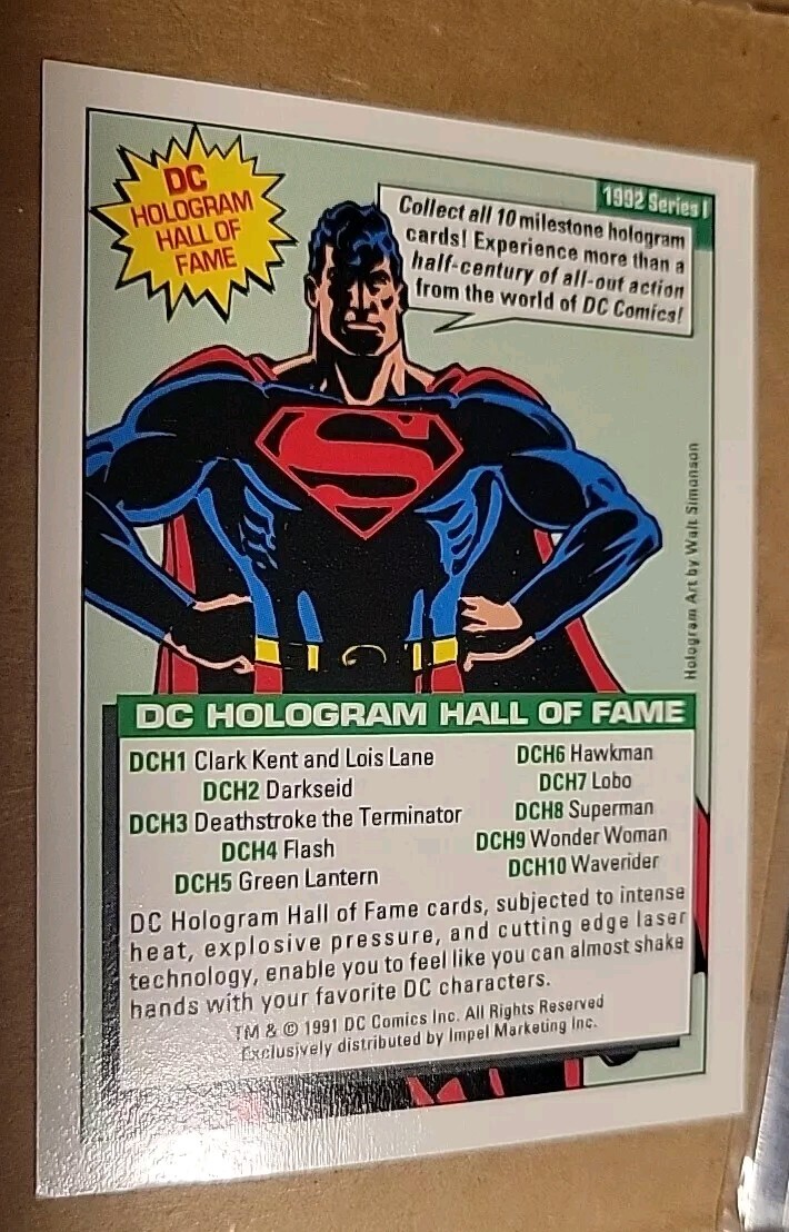 Superman DC Comics Card 1991 Hologram Hall Of Fame DCH8 Impel Marketing ...