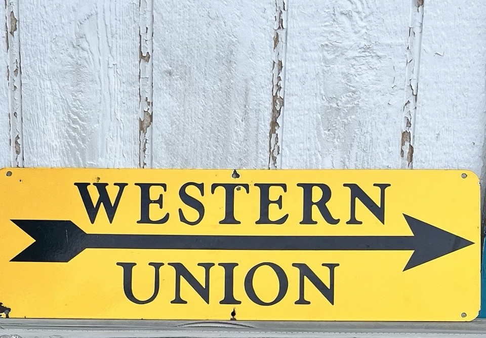 Original Vintage Western Union Sign Porcelain On Steel 30” X 9.5” | eBay