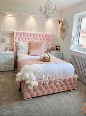 Plush Velvet Winged Bed Wing Back Bed Frame Single, Double Bed, King ...