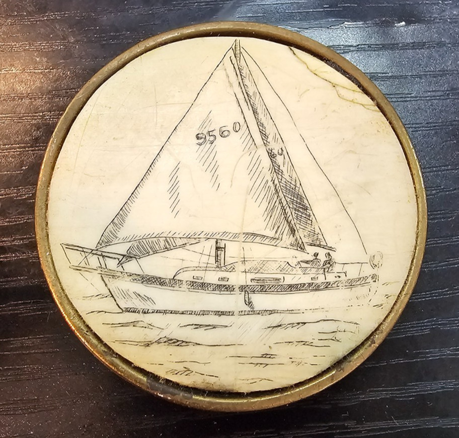 Vintage BTS Solid Brass & Scrimshaw Style Sailboat 2 … - Gem