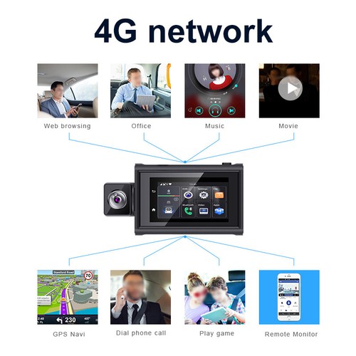 Car 4G Dashcam GPS Android DVR 3in Dual Lens Recorder Remote monitor ...