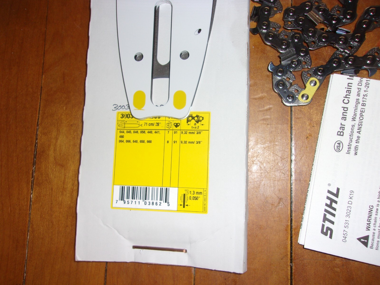 Stihl OEM 28" Light ES Bar & Chain 33RS 3/8" .050" 91DL 3003-000-2238 # ...