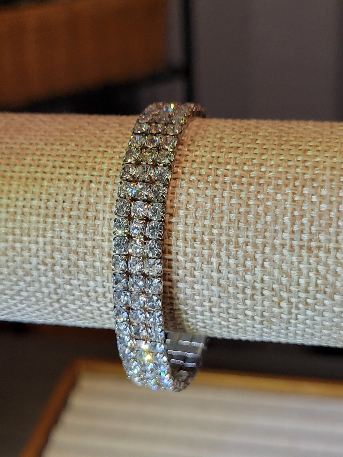 Sparkly Silver Tone Crystal Stretch Bracelet 3 Rows Rhinestones One ...