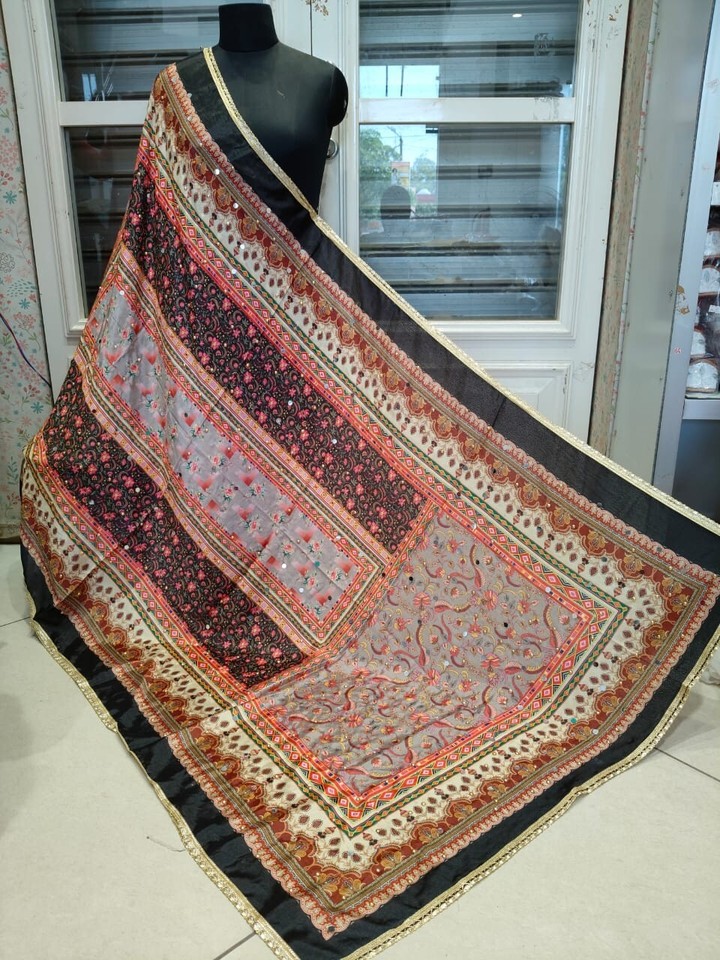 Women dupatta chunni pearl mirror handmade chiffon chunri digital print ...