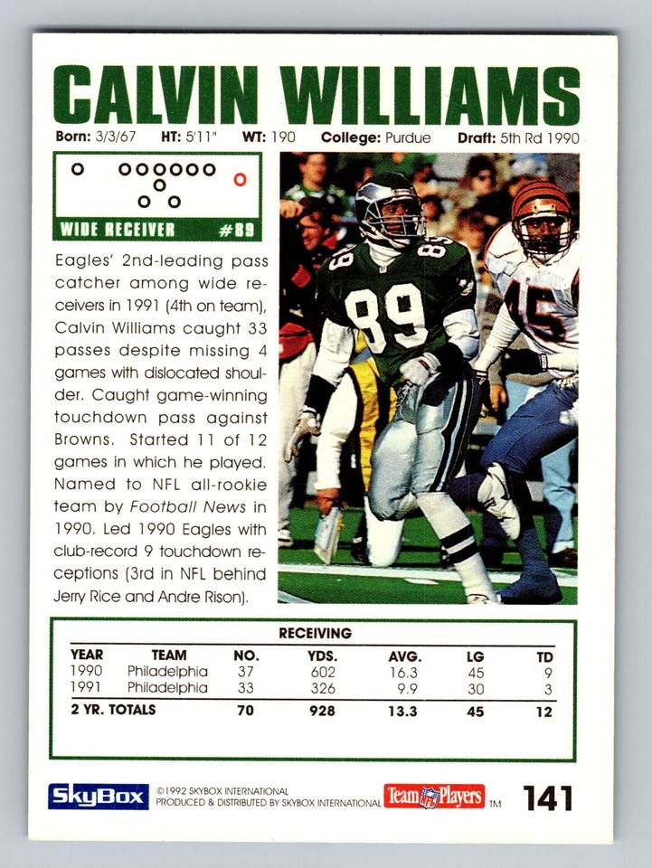 1992 SkyBox Impact #141 Calvin Williams Philadelphia Eagles | eBay