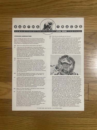 Bantha Tracks Star Wars Lucasfilm Fan Club Magazine #6 Harrison Ford ...