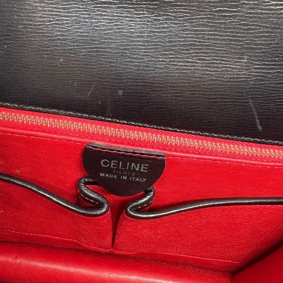 Celine Vintage Leather Handbag Black Ribbon Gold Hardware Used From ...