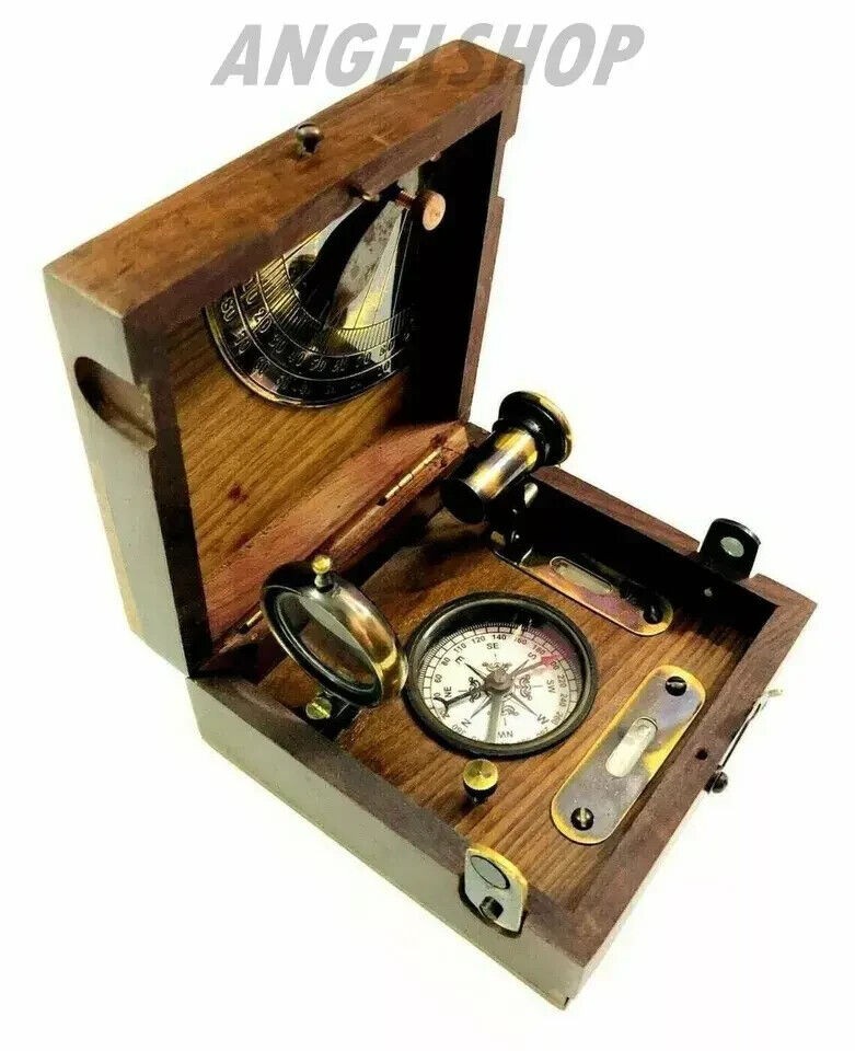Marine Antique Master Box Compass Telescope Magnifying Glass in Wooden ...
