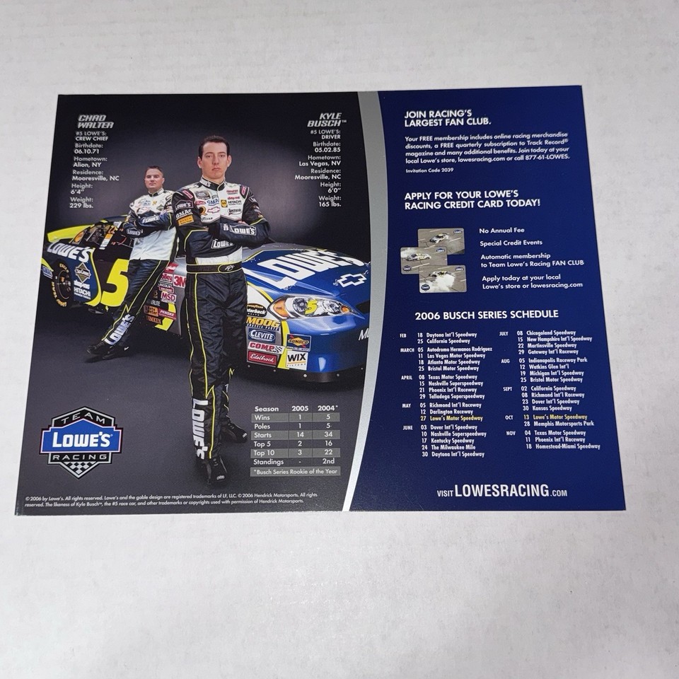 Kyle Busch signed 8x10 HERO CARD PHOTO VINTAGE 2006 LOWES #5 BUSCH ...