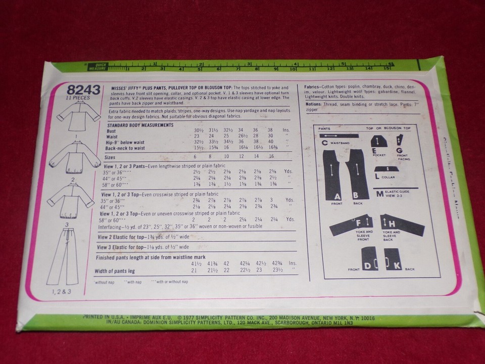 🌼 UNCIRCULATED 1977 SIMPLICITY #8243 - LADIES JIFFY PANTS & TOP PATTERN ...