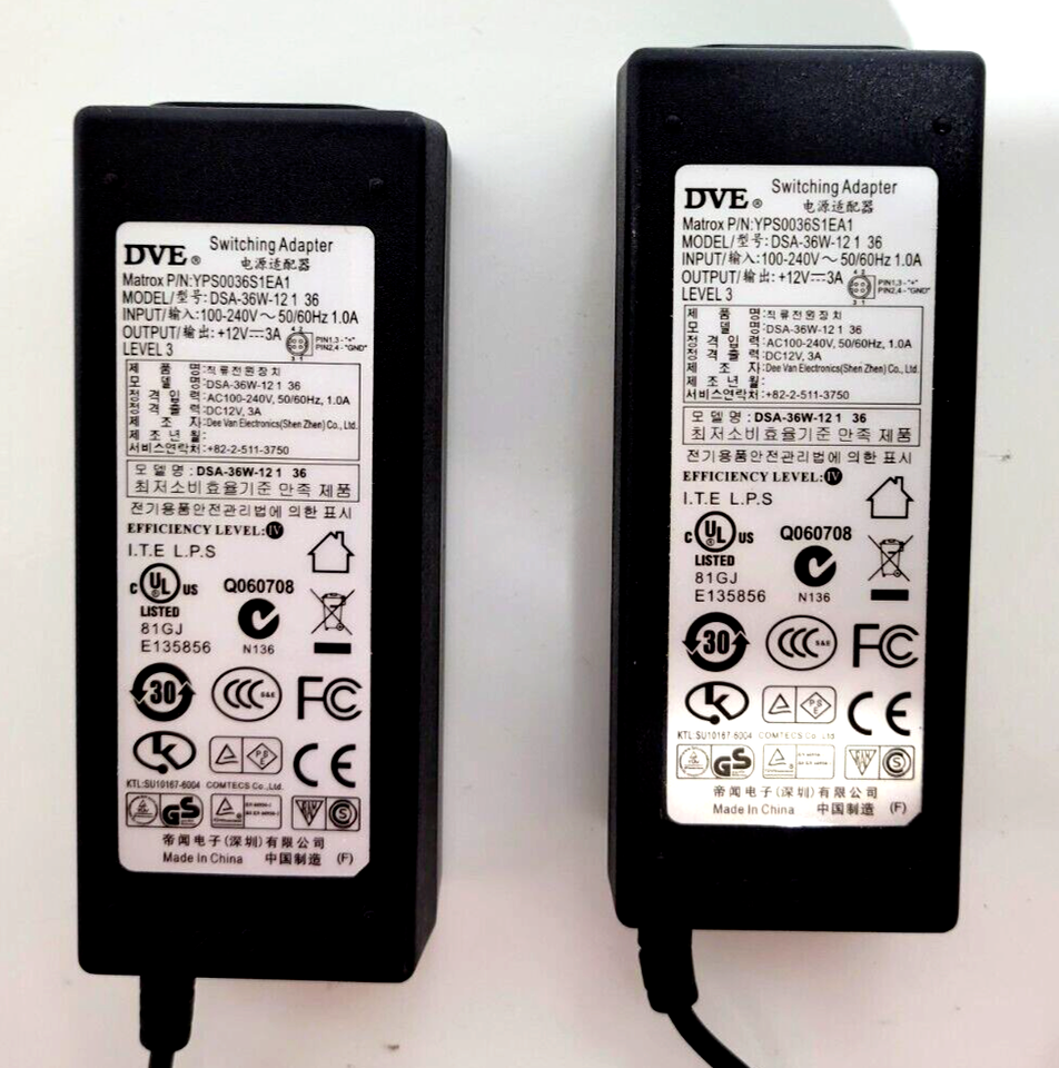 LOT OF 10 - DVE Switching Adapter DSA-36W-12 Power Supply 12V 4 PIN ...