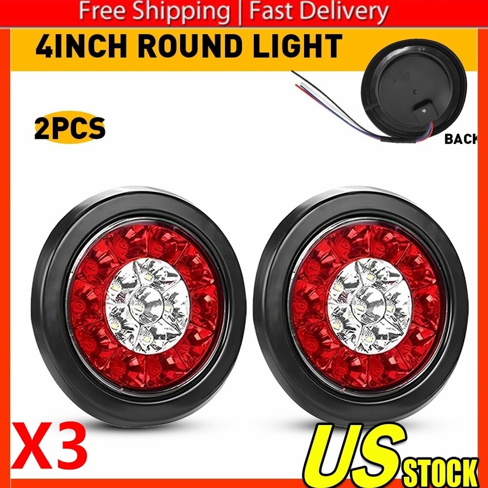 16 LED 4 Inch Round Backup Reverse Tail Lamp Lights For Truck Trailer ...