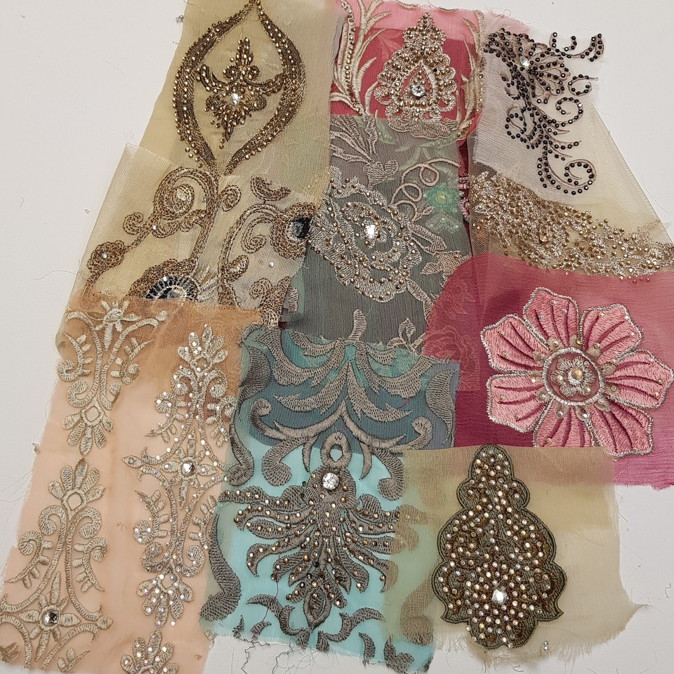 Sari scraps beaded embellished fabric offcuts art projects sequin ...