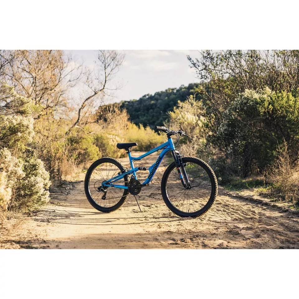 26" Mongoose Limestone Mountain Bike, Full Suspension, 21-Speed, Blue ...