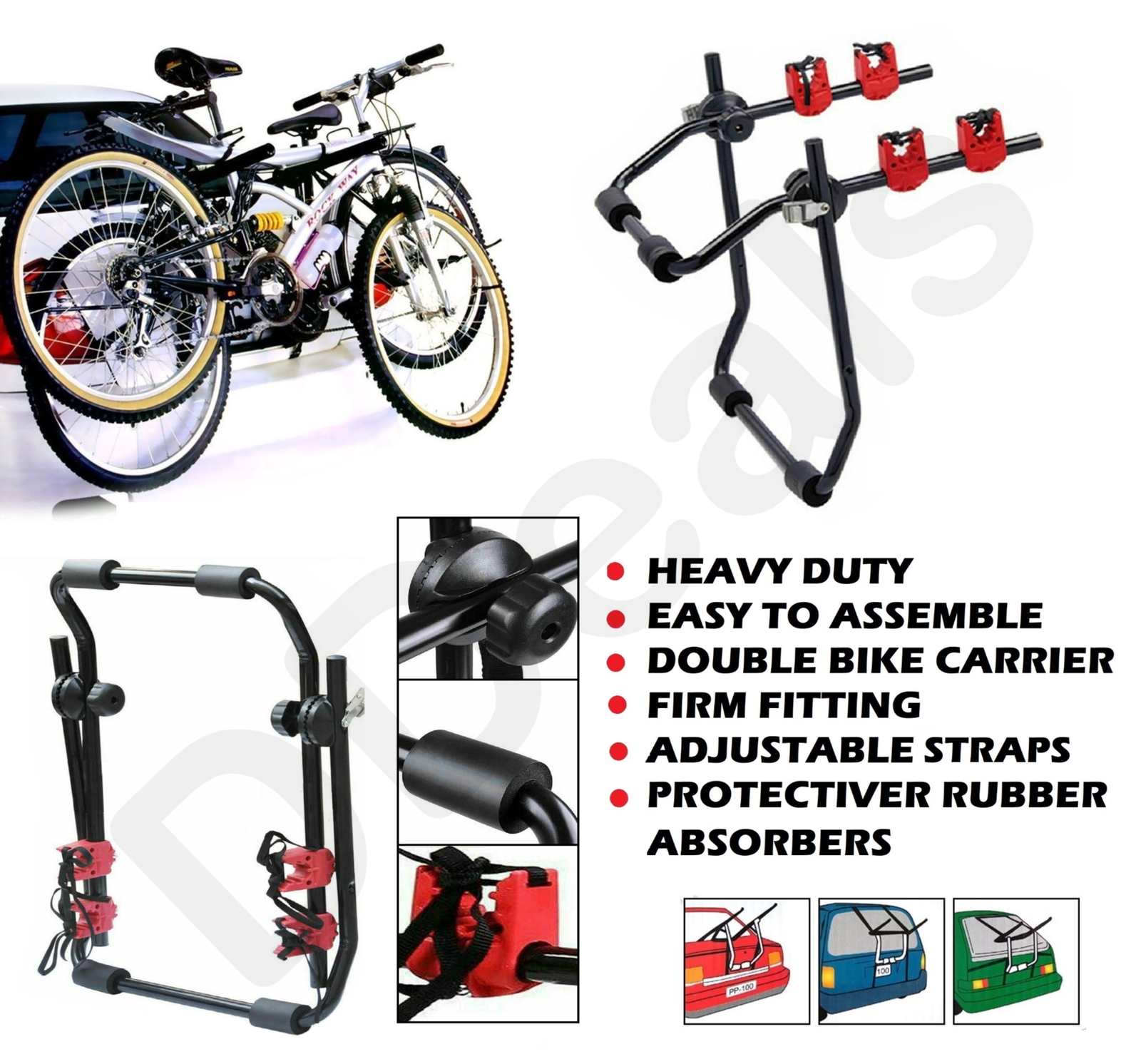 Double 2 Two Bike Bicycle Carrier Boot Rack Mount Metal Padded For ...
