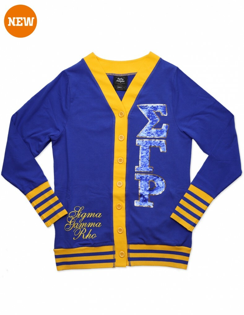 SIGMA GAMMA RHO SORORITY BLUE SEQUIN LIGHT WEIGHT CARDIGAN SWEATER S-3X ...