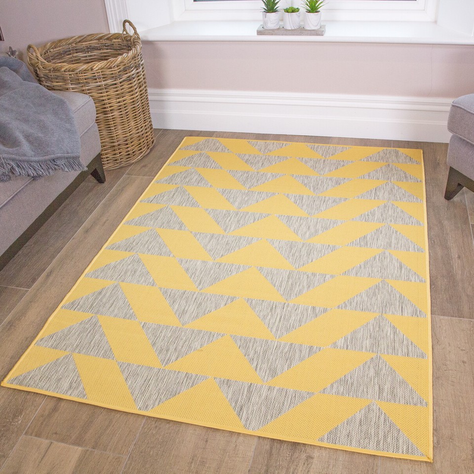 Ochre Mustard Rugs For Living Room Modern Soft Warm Yellow & Grey ...