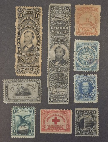 VERY RARE Private Die-Proprietary Revenue Collections of 9 Stamps LOT ...