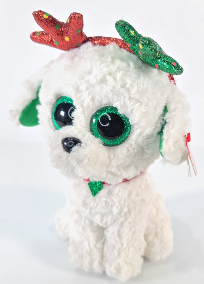 Ty Beanie Boos SUGAR White Christmas Puppy Dog 2019 Antlers 10" Holiday ...