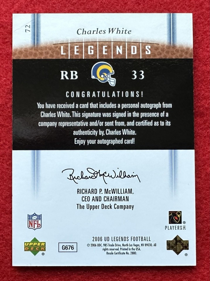Charles White 2006 Upper Deck Legends Legendary Signatures Autograph Rams Auto | eBay