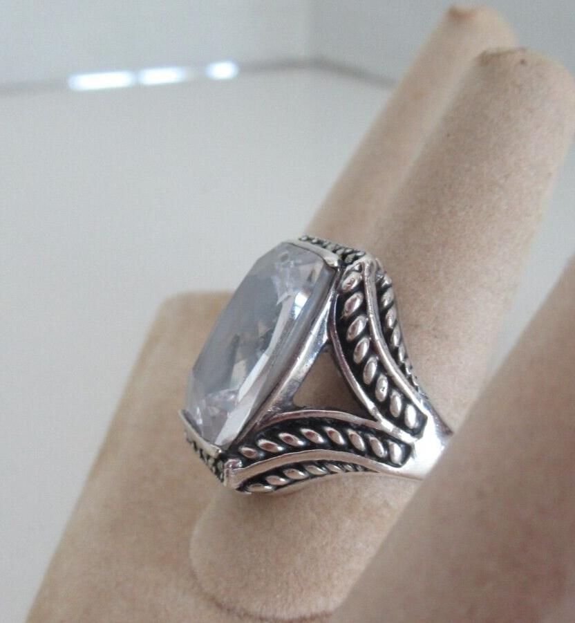 Sterling Silver 925 WS 20mm x 13mm White Topaz Stone Statement Ring Size 8.5 | eBay