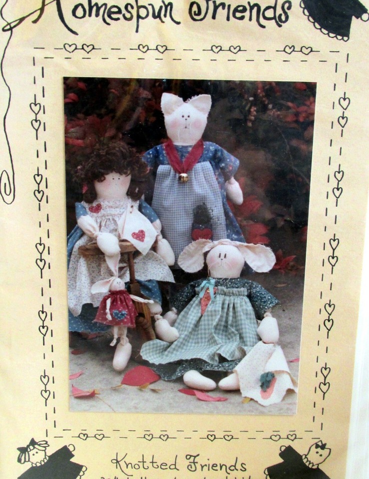 Homespun Friends craft pattern BUNNY doll cat stuffed animal 20" 4" Vtg ...