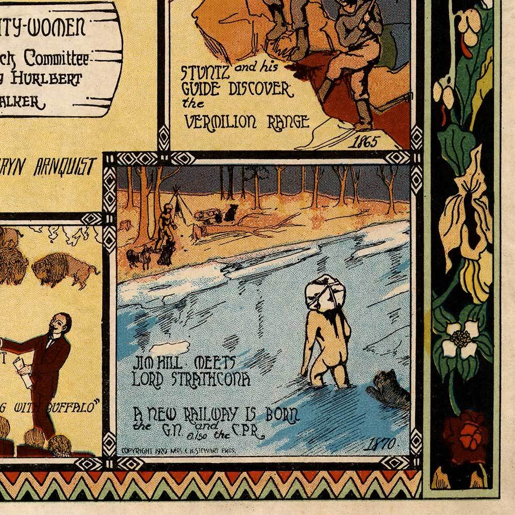 Big MINNESOTA State Arrowhead Travel MAP Art Print Poster USA circa ...