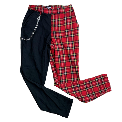 Hot Topic Split Leg Plaid Pants S Red Black Chain High Rise Elastic ...