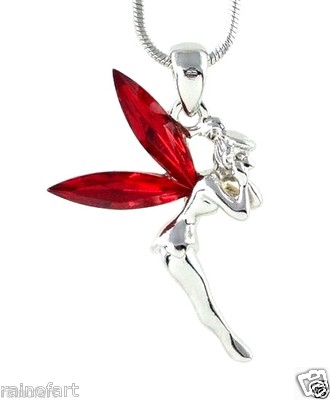 TINKER BELL MADE WITH SWAROVSKI CRYSTAL TINKERBELL RED FAIRY 18" CHAIN ...