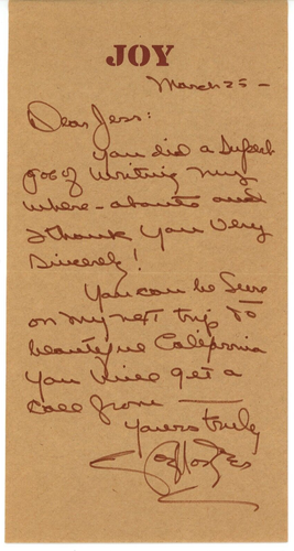 Autographed Handwritten Note Actress Joy Hodges | eBay