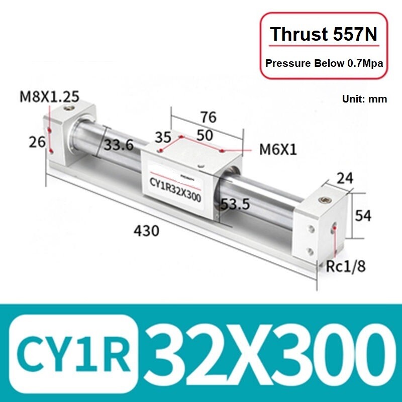 Pneumatic Bore 32mm RMT Magnetic Couple Rodless Cylinder CY3R/CY1R32-10 ...