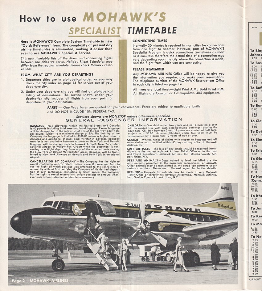 Mohawk Airlines timetable 1962/06/21 | eBay
