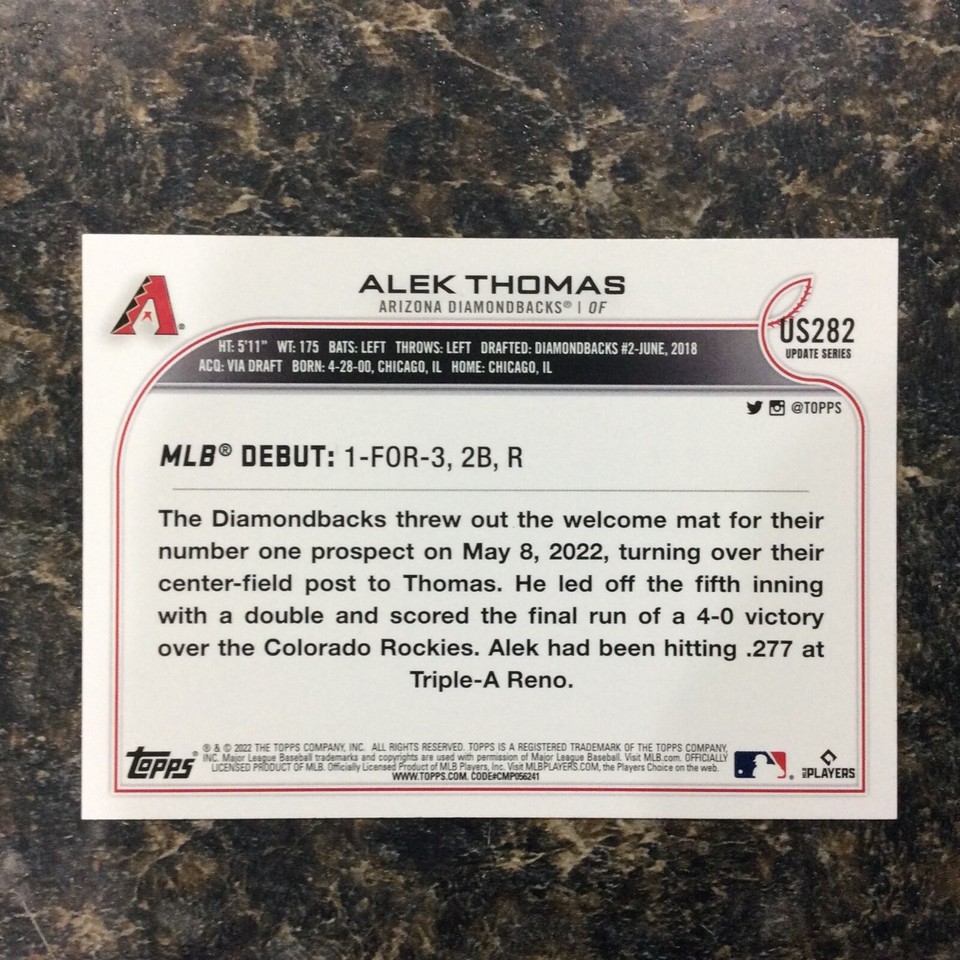 2022 Topps Update US282 Alex Thomas RC Debut Arizona Diamondbacks | eBay