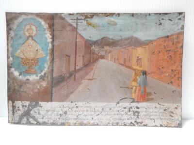 Latin American - Antique Original Retablo On Tin