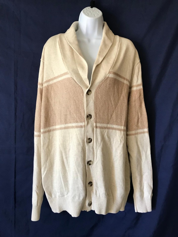 Goodfellow & Co Shawl Collar Cardigan Sweater Beige Tan Striped Knit ...