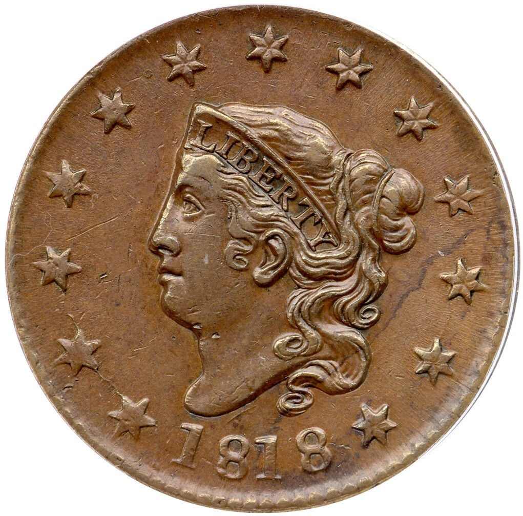 1818 N-5 R-3 ANACS AU 50 Matron or Coronet Head Large Cent Coin 1c | eBay