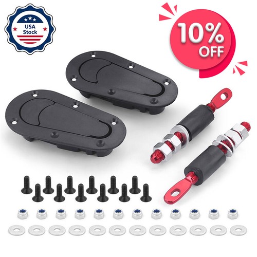 Black Racing Car Bonnet Plus Flush Mount Hood Latch Steel Pin Locking ...