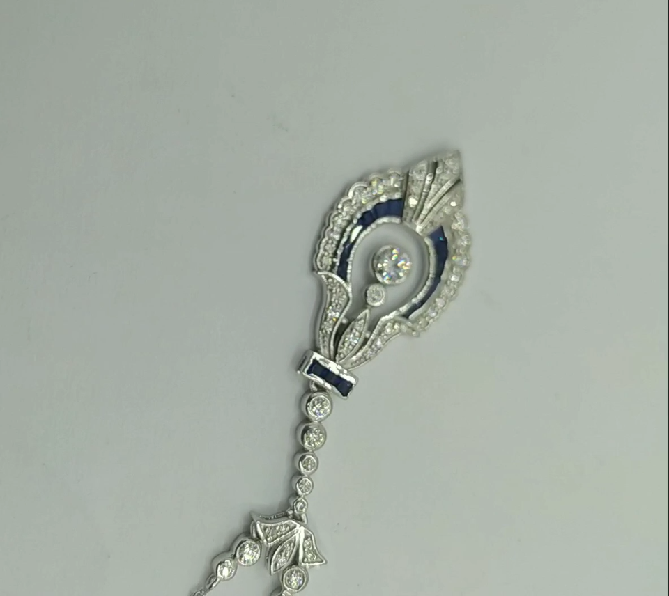 Art Deco Pendant 1 Ct Round Cut Real Moissanite 14K White Gold Plated ...